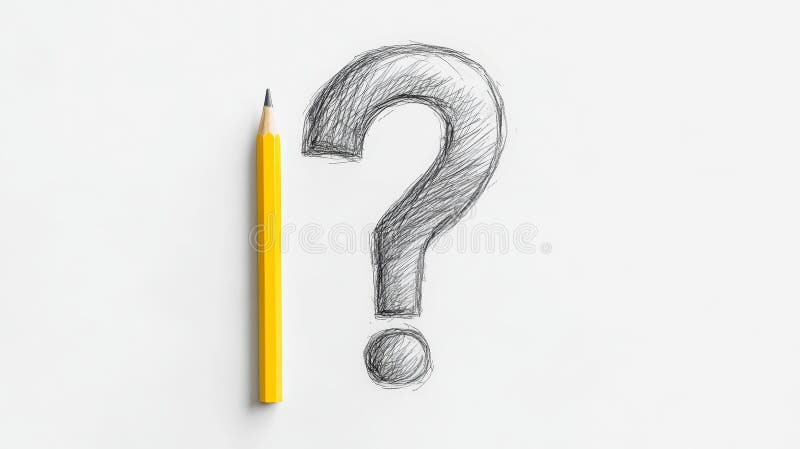 Sketch of Question Mark Drawn with Yellow Pencil on White Background ...