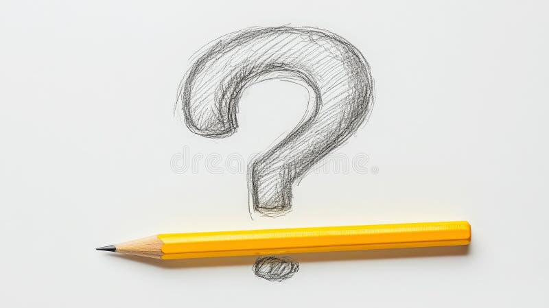 Sketch of Question Mark Drawn with Yellow Pencil on White Background ...