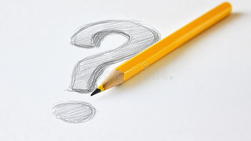 Sketch of Question Mark Drawn with Yellow Pencil on White Background ...
