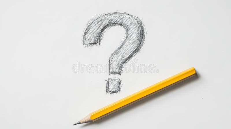 Sketch of Question Mark Drawn with Yellow Pencil on White Background ...