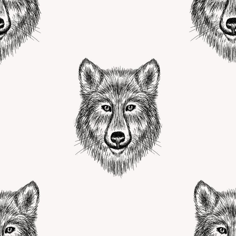 Sketch Realistic Face Wolf Seamless Pattern. Hand Drawn Stock ...