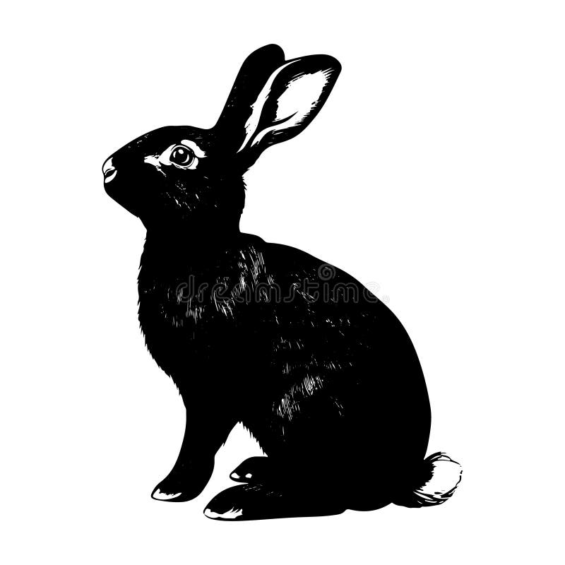 Sketch Realistic Rabbit Silhouette Illustration. Furry Easter Bunny ...