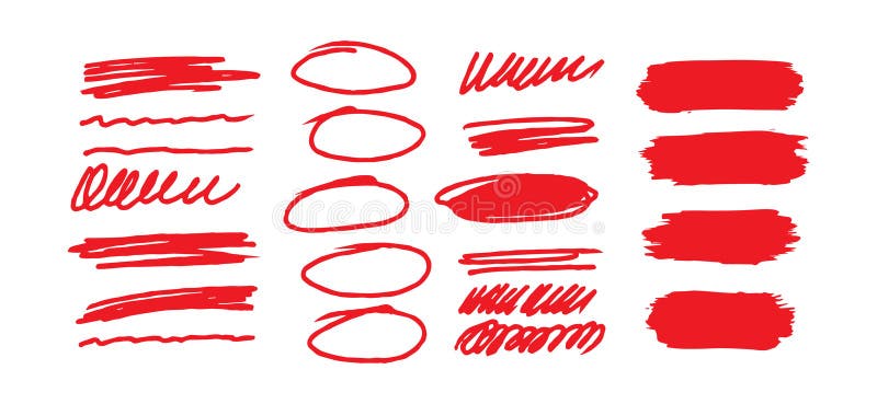 Sketch Red Brush Strokes, Underline, Emphasis, Lines, Waves Set. Stock ...