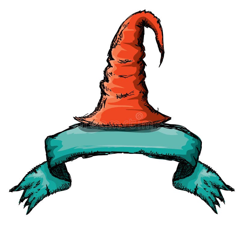 Vector Sketch Red Halloween Witch Hat Isolated on White Stock Vector ...