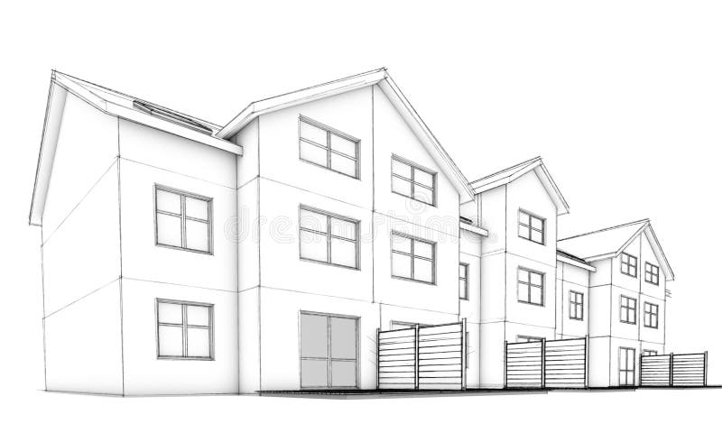 Sketch Residential Terraced Houses. Stock Illustration - Illustration ...