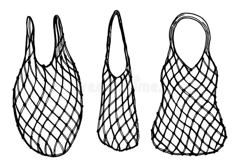 Sketch Reusable String Bags Set. Eco-friendly Shopper. Hand Drawn ...