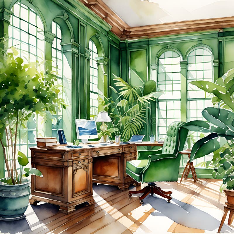 Sketch of a Room with Green Plants for Rest and Relaxation in a Large ...