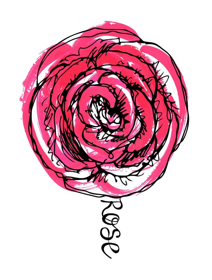 Sketch of a Rose with Black Lines on Abstract Red Rose Stock Vector ...
