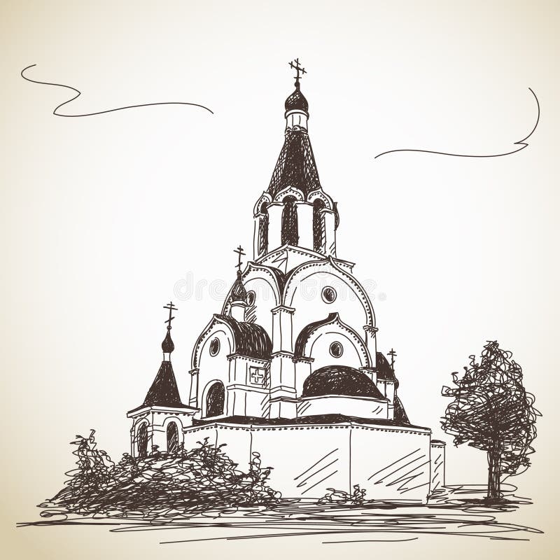 Sketch of Russian Orthodox Church Stock Vector - Illustration of stroke ...
