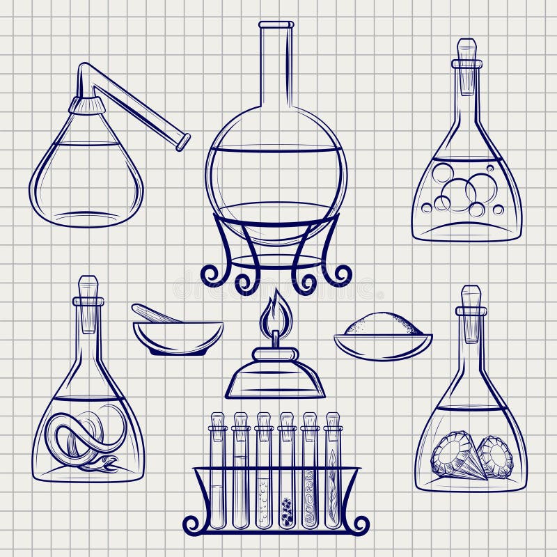 Sketch of Science Lab Equipment Stock Vector - Illustration of ...