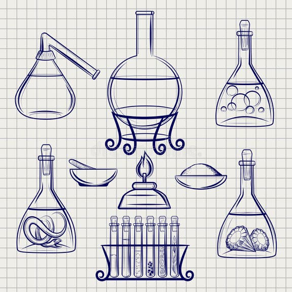 Sketch of Science Lab Equipment Stock Vector - Illustration of ...