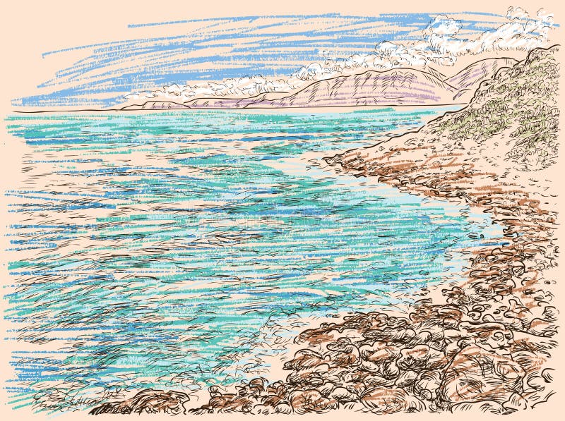 Sketch of the seashore stock vector. Illustration of water - 74150307