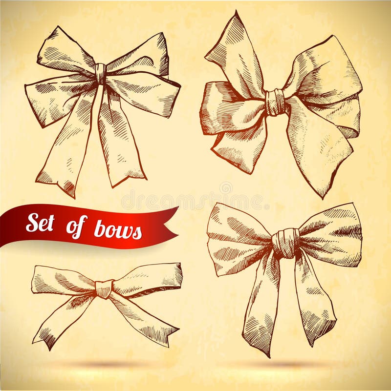 Sketch Set of Bows. Vector Illustration. Bows and Ribbons on Paper ...