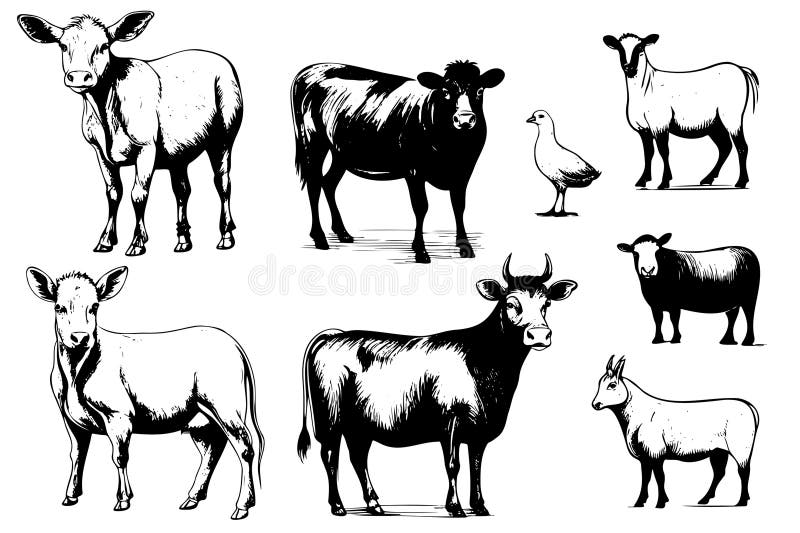 Goat Farm Hand Drawn Sketch Cattle Farm Vector Illustration Stock ...