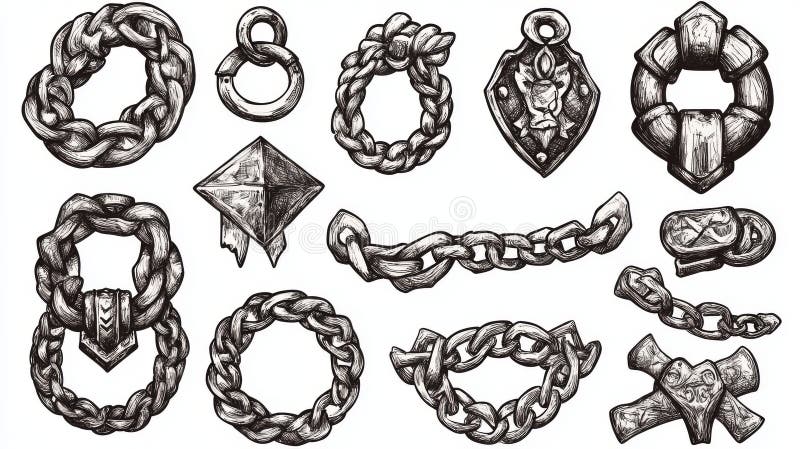 Sketch Set of Modern Chains, Including Illustrations of Broken Chains ...