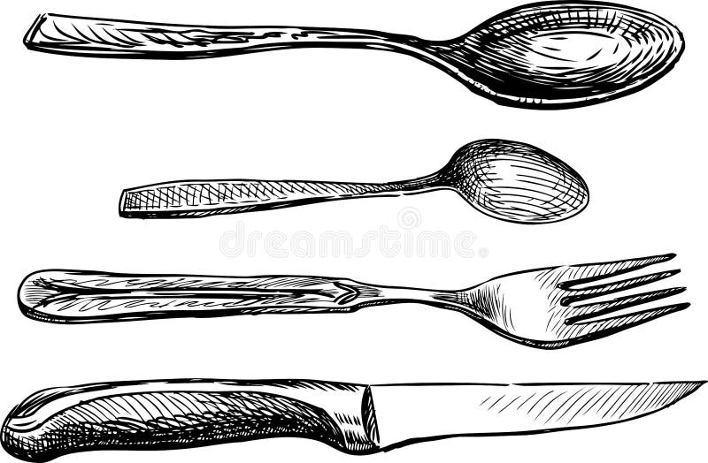 Sketch of a Set of Various Cutlery Stock Vector - Illustration of white ...