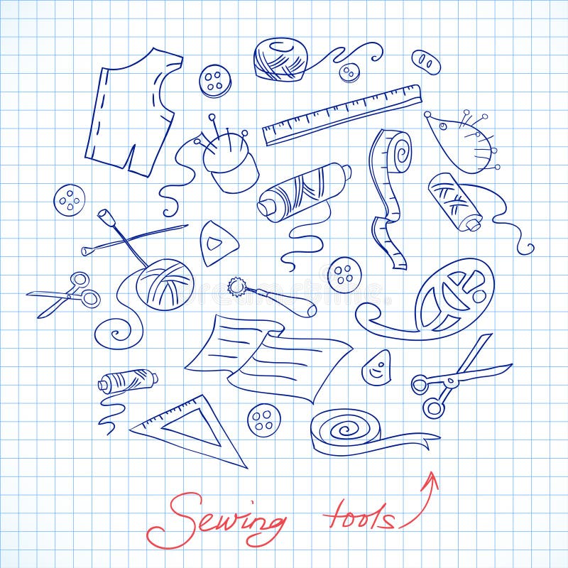 Sketch of sewing tools stock vector. Illustration of fashion - 40070996