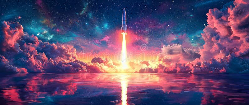 Sketch a Side Profile of a Retro Pop Art Rocket Ship As it Blasts Off ...