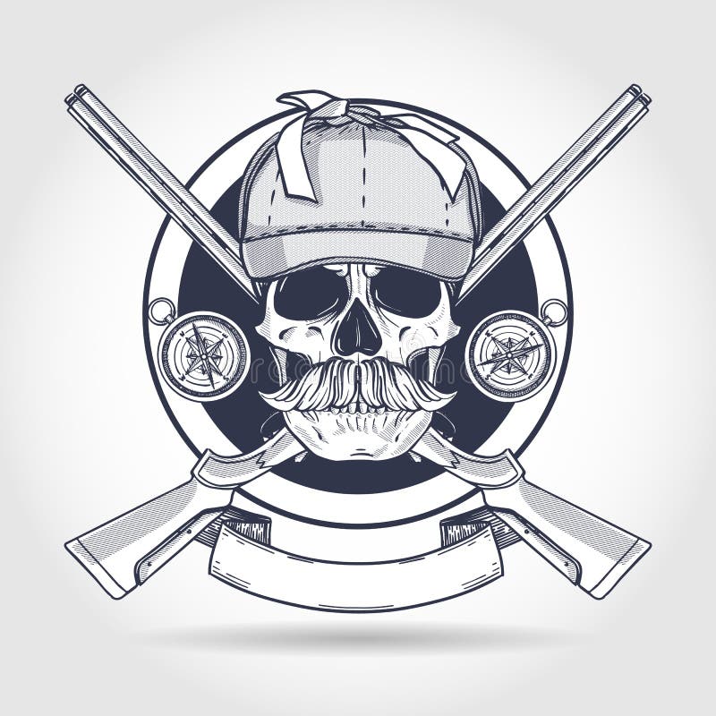 Hand drawn hunter skull stock illustration. Illustration of graphic ...