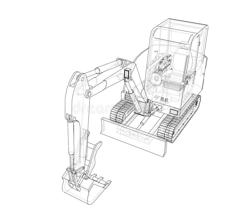 Sketch of the Crawler Excavator, Side View Stock Illustration ...