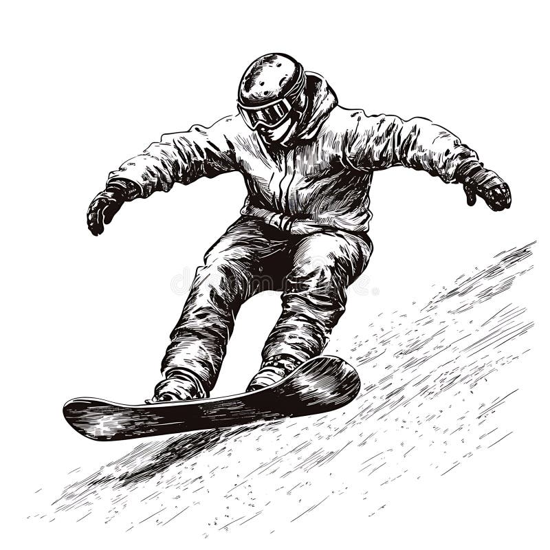 Sketch of Snowboarder Carving Down a Snowy Slope Stock Illustration ...