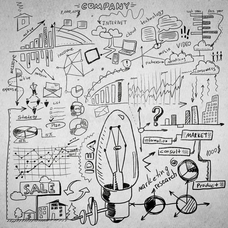 Sketch of some ideas stock illustration. Illustration of future - 65625919