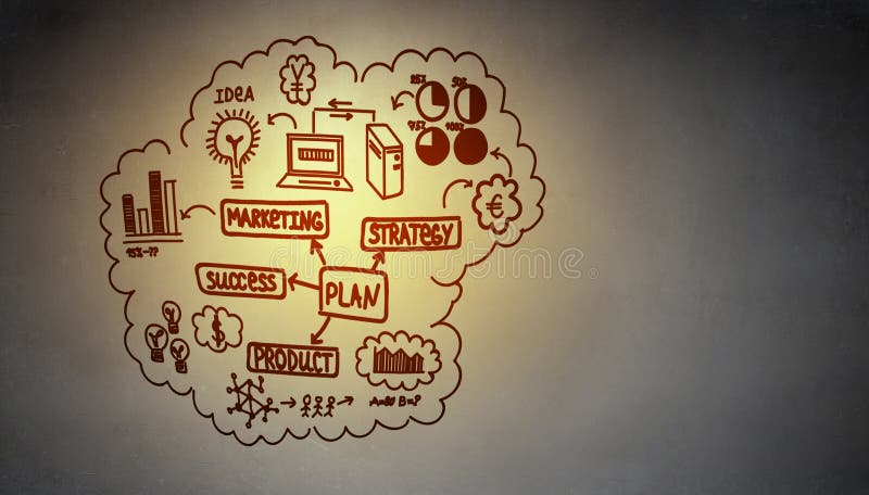 Sketch of some ideas stock image. Image of chalkboard - 135332205