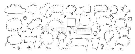Sketch Speech Bubble. Hand Drawn Cute Doodle Message Stickers, Hand ...