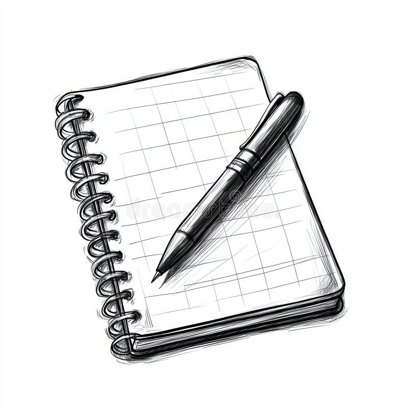 Sketch of a Spiral Notebook and a Pen on Top Stock Illustration ...
