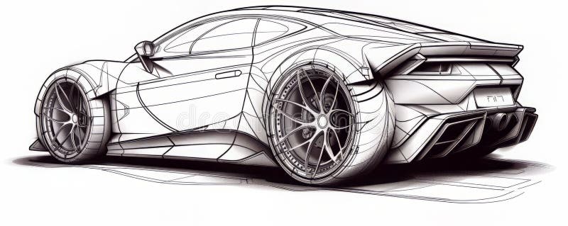 Sketch of a Sports Car with Large Wheels Stock Illustration ...