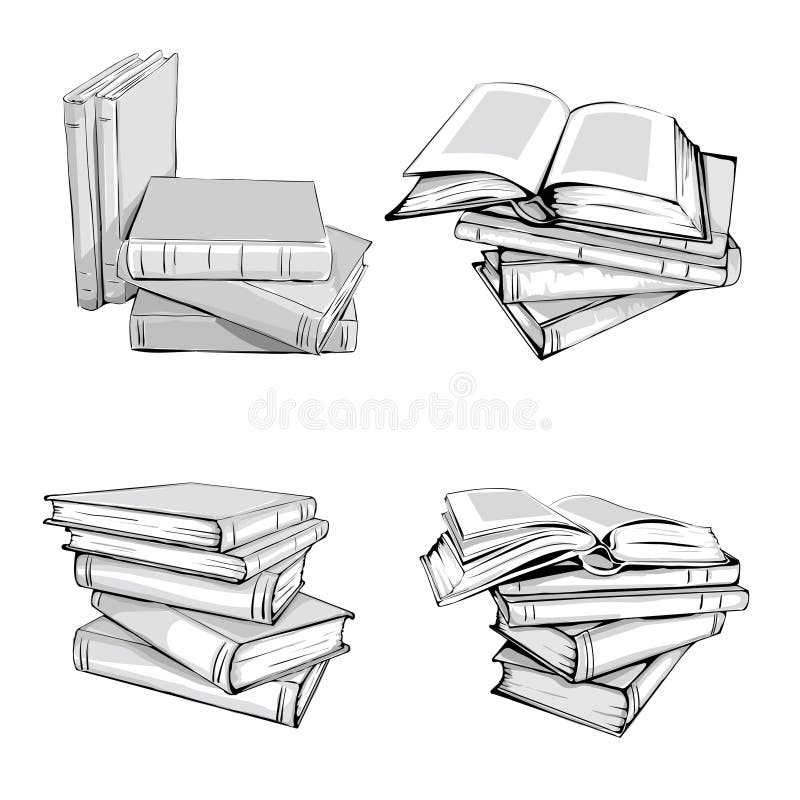 Sketch of a stack books stock vector. Illustration of painting - 98539552