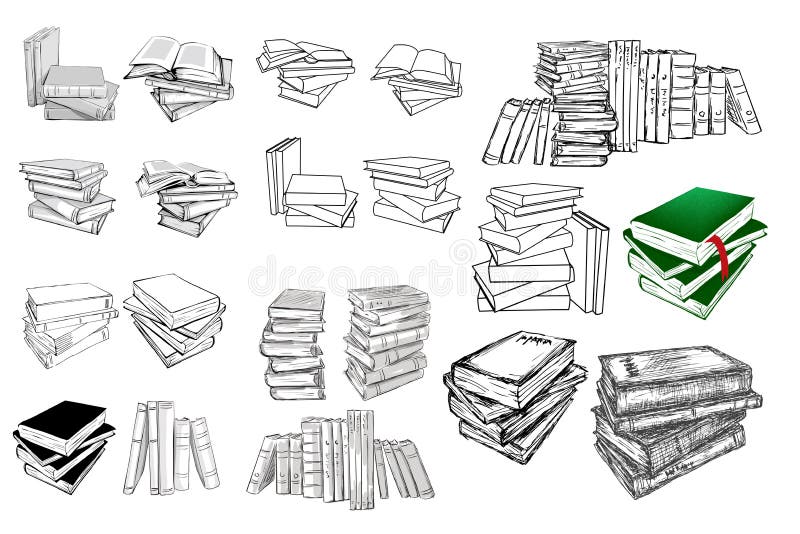 Sketch of a stack books stock vector. Illustration of painting - 98539552
