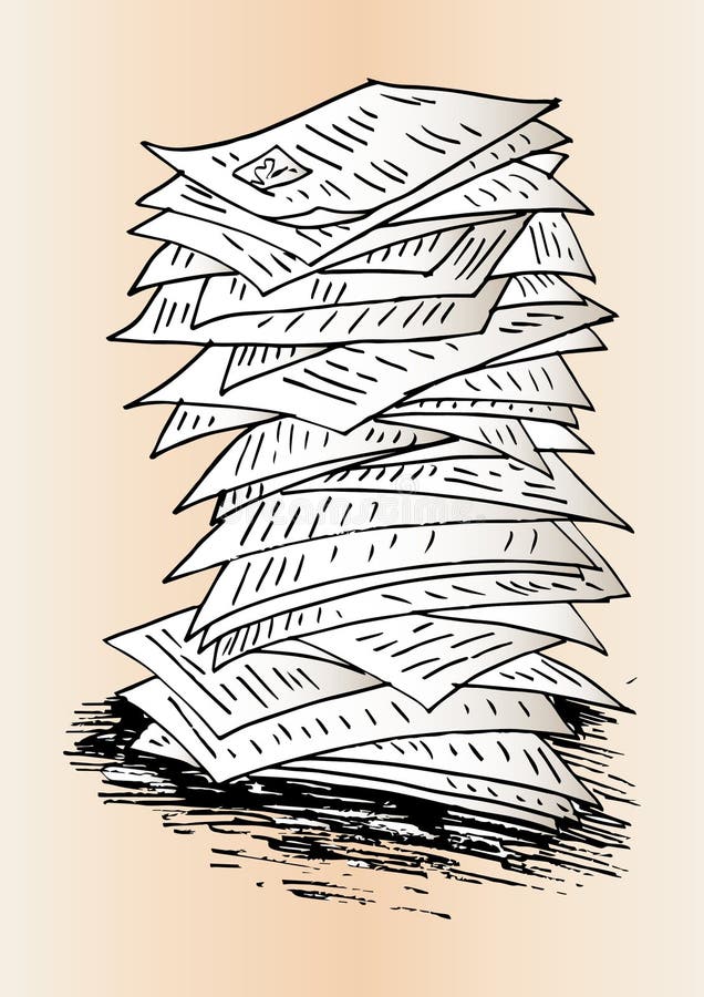 Sketch of Stack of Work Papers Stock Illustration - Illustration of ...
