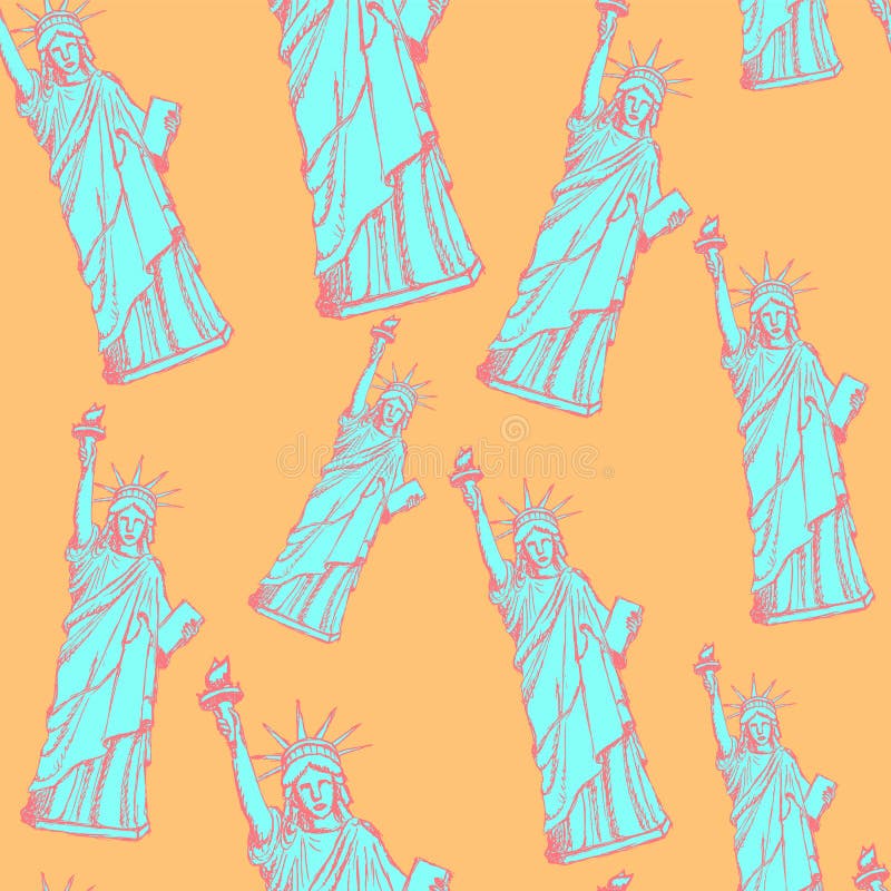 Sketch Statue of Liberty, Vector Seamless Pattern Stock Vector ...