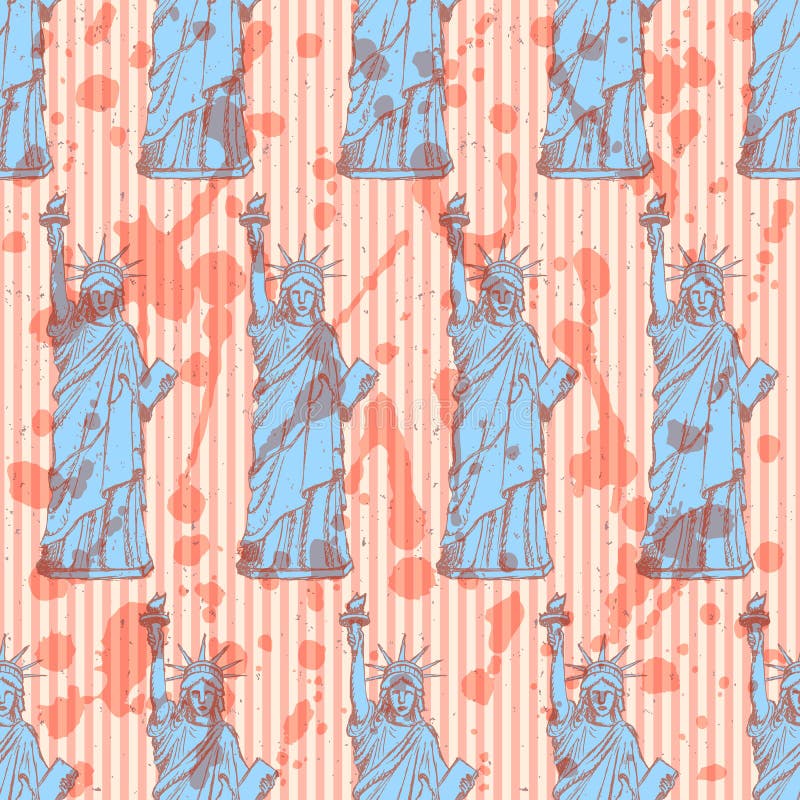 Sketch Statue of Liberty, Vector Seamless Pattern Stock Vector ...