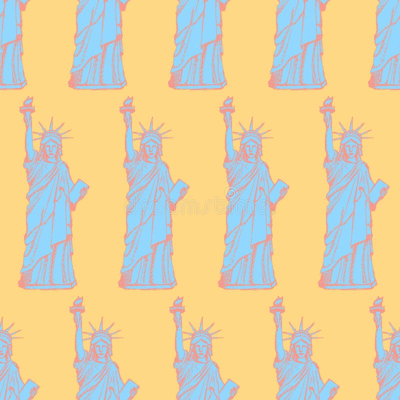 Sketch Statue of Liberty, Vector Seamless Pattern Stock Vector ...