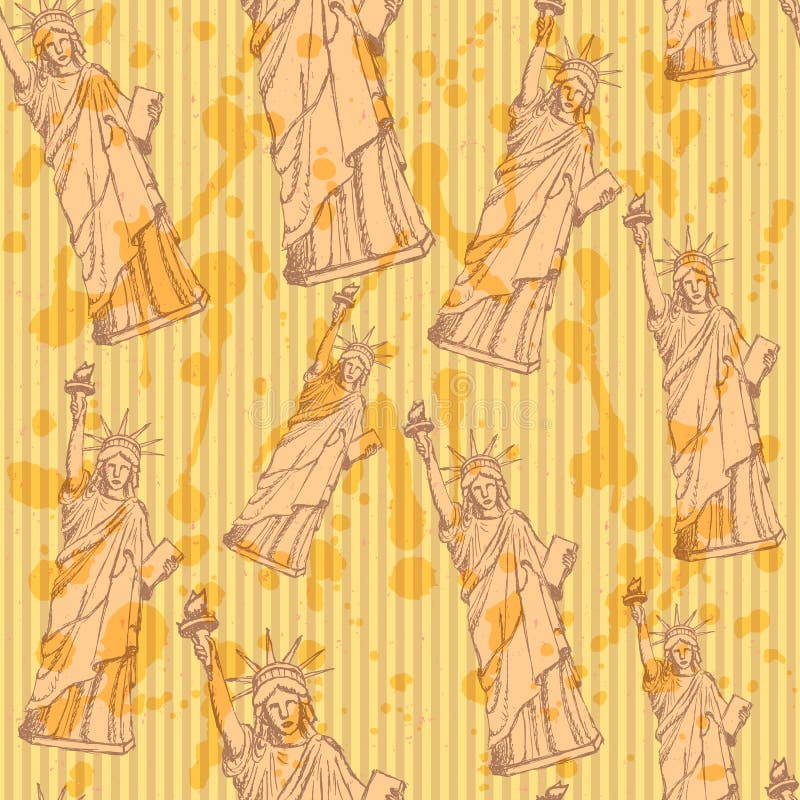 Sketch Statue of Liberty, Vector Seamless Pattern Stock Vector ...