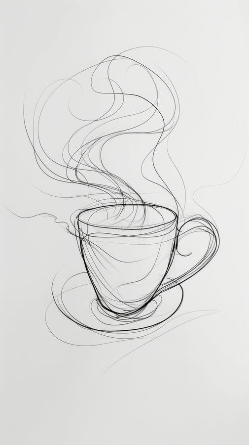 Sketch of a Steaming Coffee Cup on White Background, Abstract Art ...
