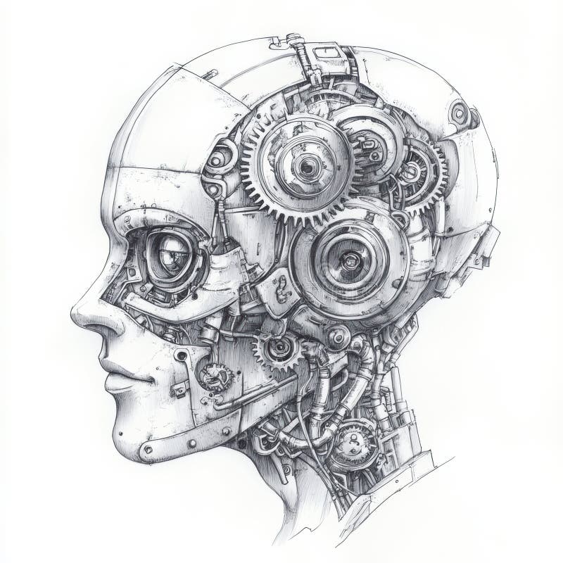 Sketch of Steampunk Robot Head with Gear Modern Technology Stock ...