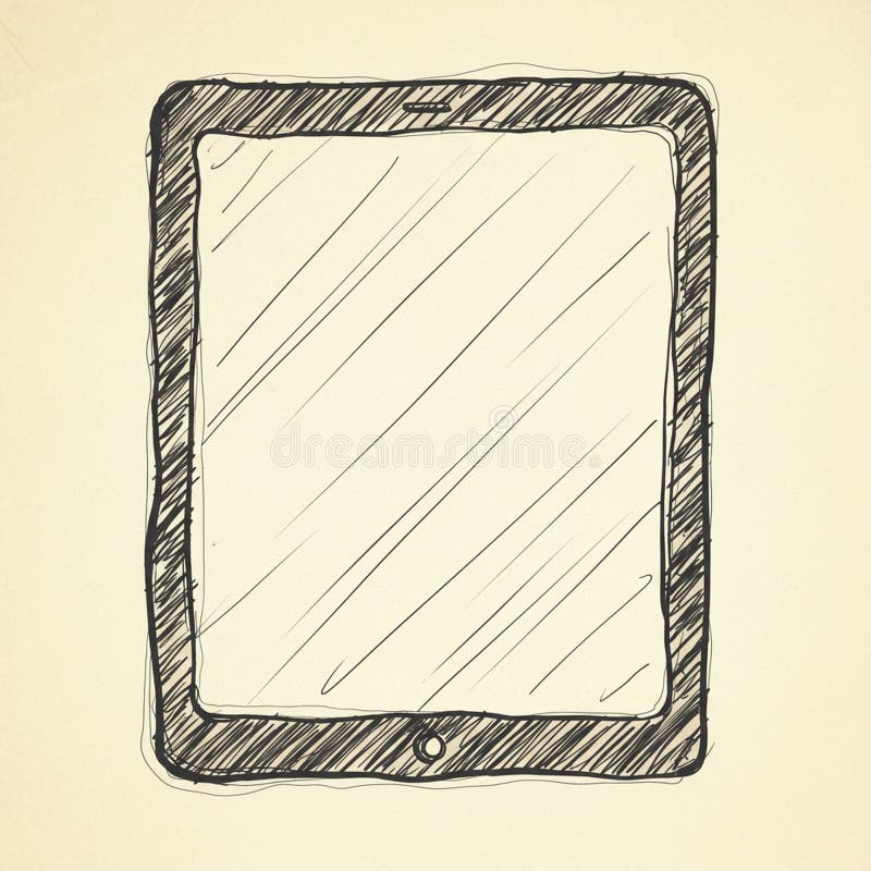 Sketch-style Drawing of a Tablet Device. Outlined with Thick, Bold ...