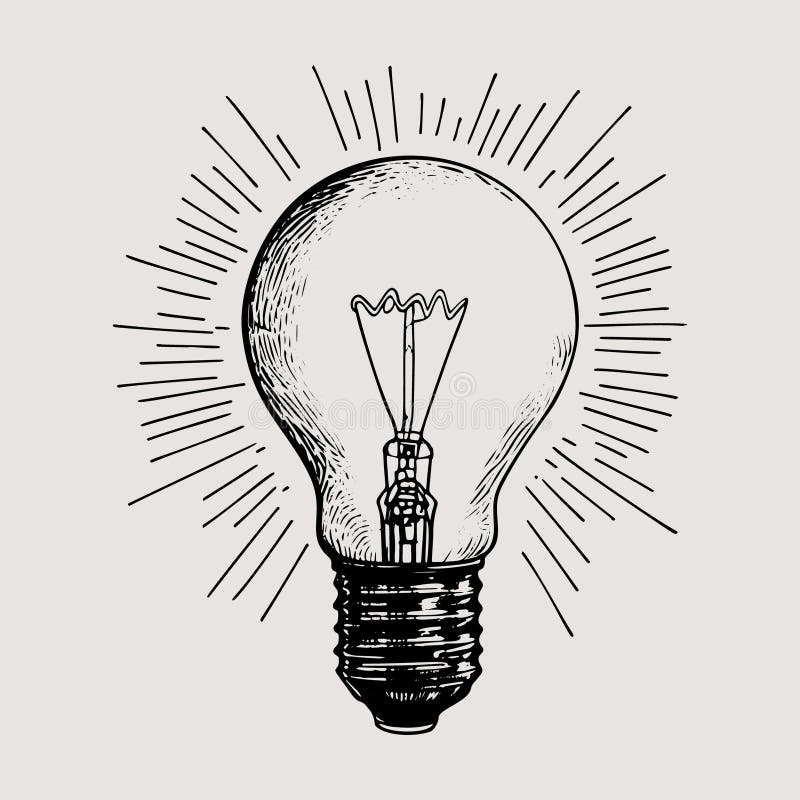 Sketch Style Light Bulb Illustration, Hand-drawn in a Vintage Style ...