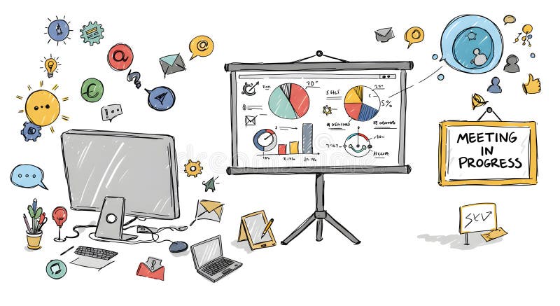 Sketch Style Workspace Visualization Presenting Business Ideas and ...