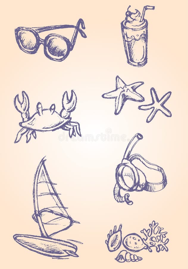 Sketch Summer Objects stock vector. Illustration of hand - 62852287