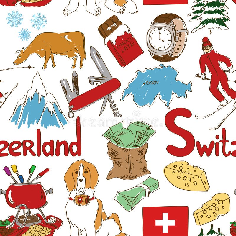 Sketch Switzerland Seamless Pattern Stock Vector - Illustration of ...