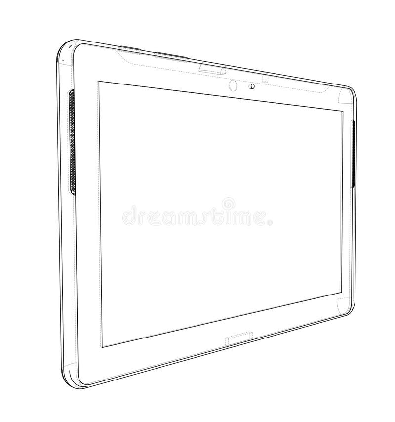 Sketch of Tablet with Search Icon on a Display Stock Vector ...