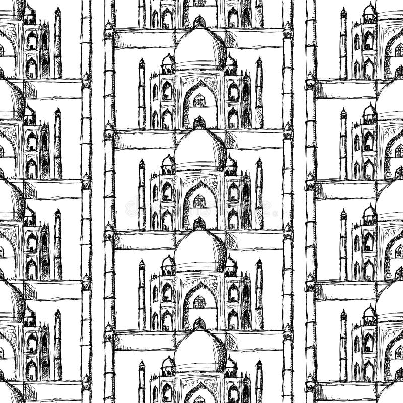 Sketch Taj Mahal, Seamless Pattern Stock Illustration - Illustration of ...