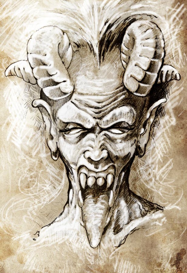 Sketch of Tattoo Art, Devil Head, Gothic Stock Illustration ...