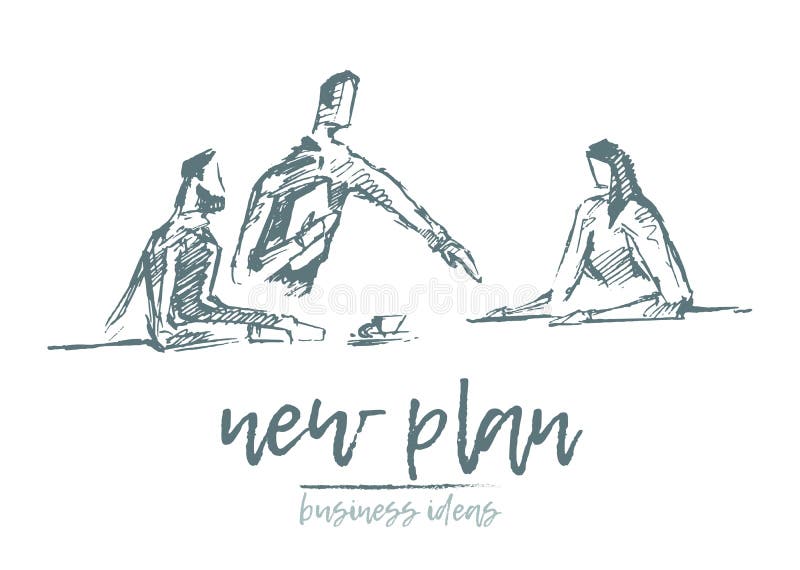 Sketch Team Working New Project Hand Drawn Vector Stock Vector ...