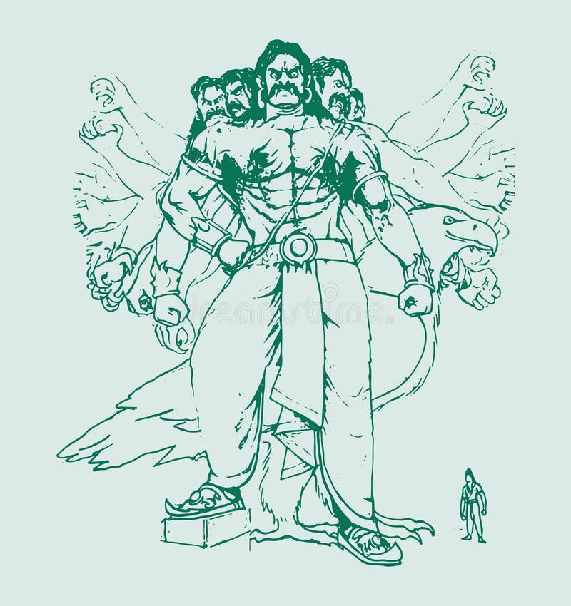 Sketch of Ten Head King Ravan Outline Editable Illustration Stock ...