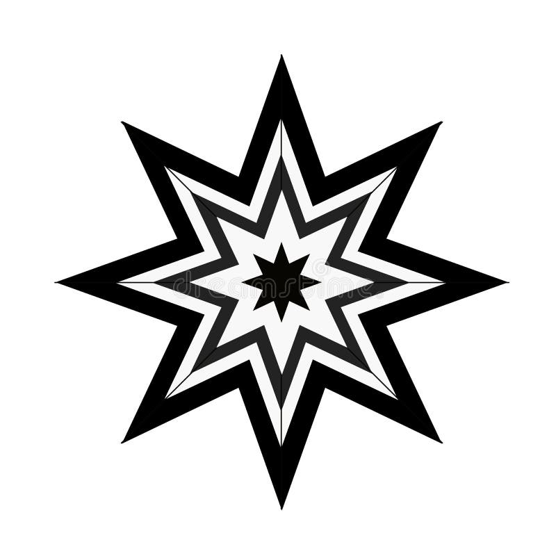A Sketch of a Three-dimensional Eight-angle Star in Black and White ...